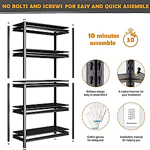 Leariso 5-Tier Garage Shelving Heavy Duty, Adjustable Garage Storage Shelves, 63" H Metal Shelves for Storage, Utility Shelf Rack for Warehouse Basemen Pantry Kitchen, 31.5" W x 15.8" D x 63" H…