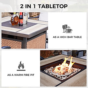 Grand patio 5-Piece Swivel Patio Bar Set with Fire Pit Table 40,000 BTU Heat Output, Leather-Look Wicker Outdoor Height Patio Bar Stools Set of 5, Patio Bar Height Chairs with High Back and Armrest