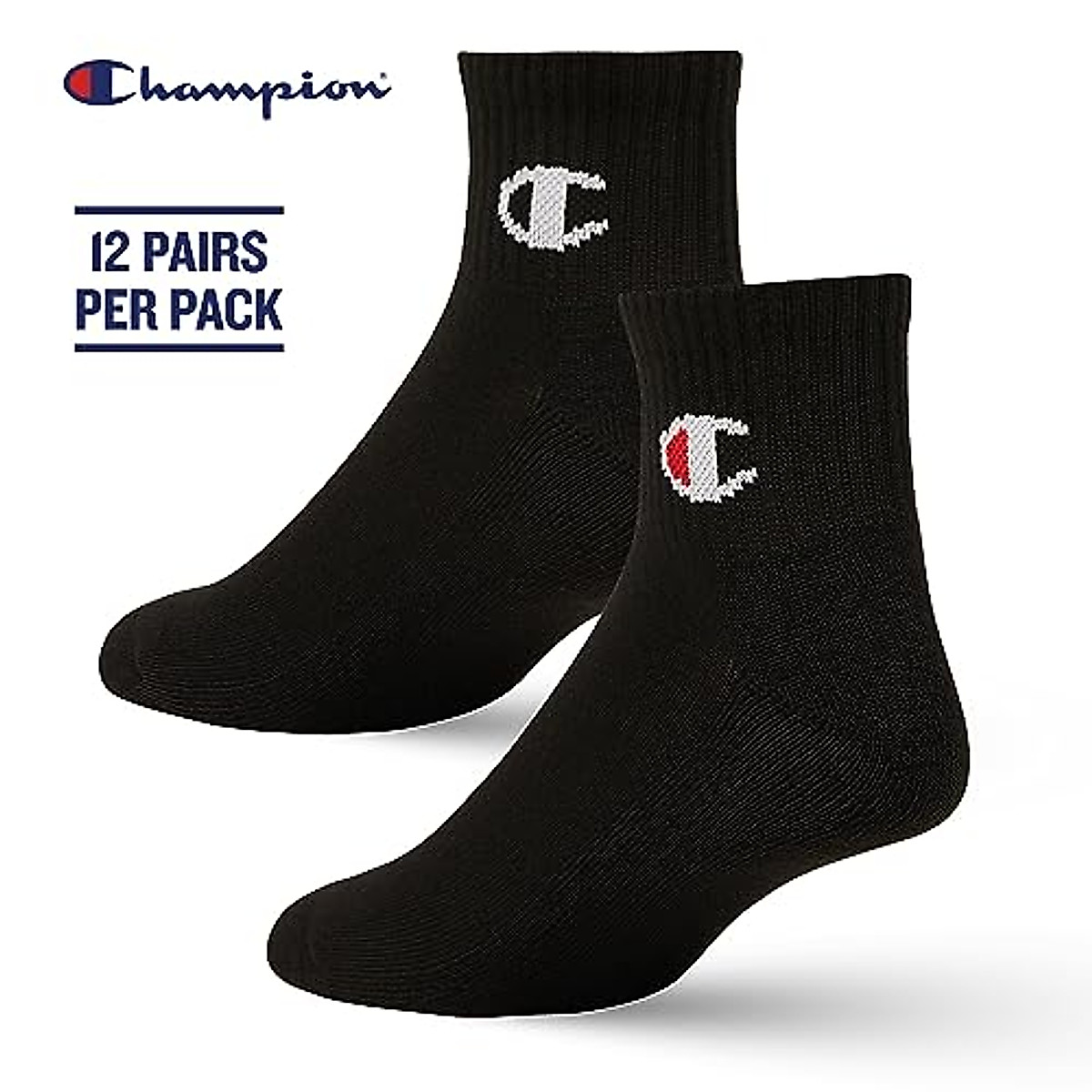 Champion Boys Socks and Girls Socks 12 Pair Crew Low Cut No Show Ankle Quarter Socks for Girls