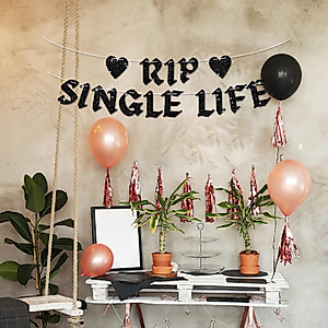 BEISHIDA Black RIP Single Life Banner,NO DIY, Pre-Strung Bachelorette Party Decorations,Till Death Do Us Party Supplies,Bride or Die Party Decor, Gag Gift