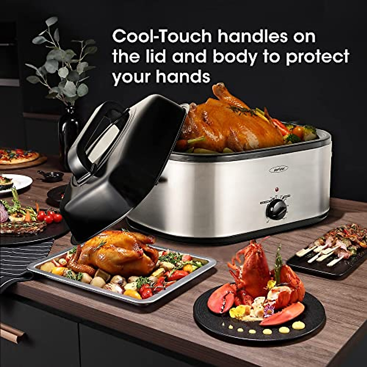 Sunvivi 24 Quart Electric Roaster with Removable Pan,Electric Turkey Roaster Oven with Visible & Self-Basting Lid,Large Roaster with Removable Pot and Cool-Touch Handles