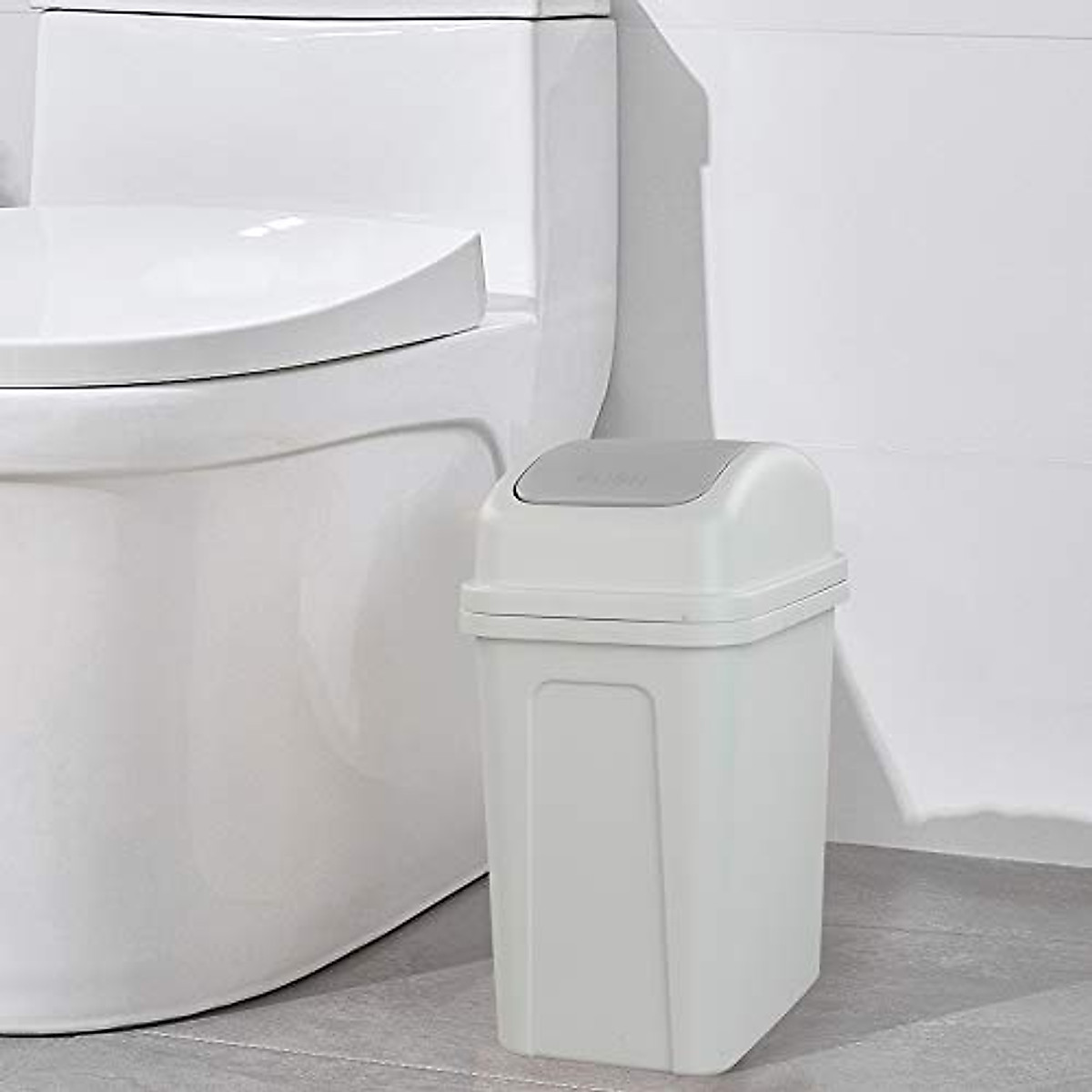 Asking 1.8 Gallon Small Trash Can with Swing-top Lid, Plastic Garbage Bin, Grey