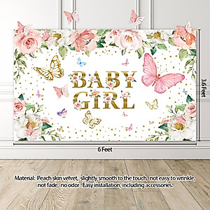 Baby Shower Decorations for Girl, 247PCS Floral Girl Baby Shower Decorations Party Supplies with Background, Disposable Tableware (24 Guests), "It's A Girl" Banner, Butterfly Balloon Kit &Tablecloth