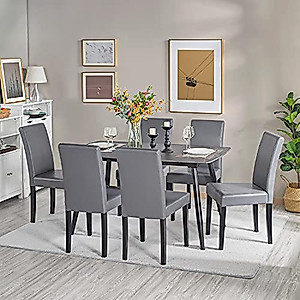Yaheetech Set of 4 Dining Chairs Faux Leather High Back Kitchen Chair Upholstered Armless Side Chair with Waterproof Surface and Wood Legs for Home and Restaurant, Gray