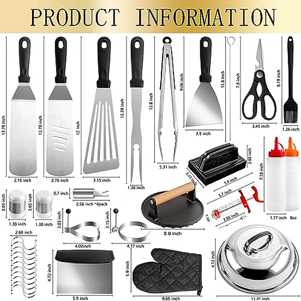 Supernal 46pcs Blackstone Griddle Accessories,Meat Press,Fat Top Grill Accessories,Grill Utensils Set,Grilling Gifts for Men,Camping,Backyard,Thanksgiving, Christmas, Halloween