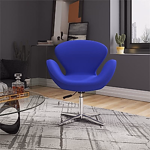 column M Raspberry Mid Century Modern Living Room Round Seat Leather Accent Chair, 22", Set of 2, Blue