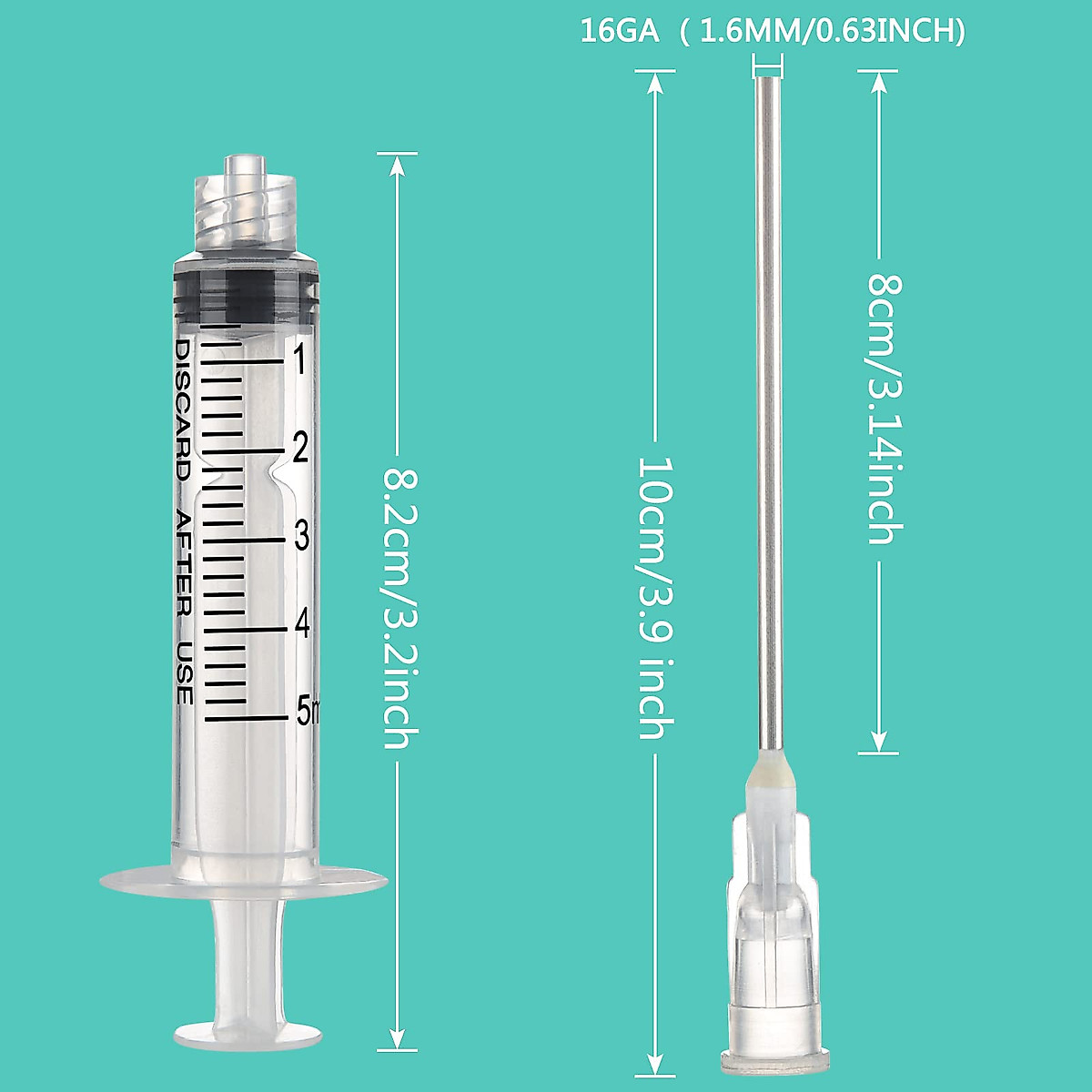 5ML/CC Premium Ink Syringe with Metal Distribution Tubes and Luer Lock Suitable for Fountain Pen Refill,Glue Application,Liquid Dispensing and Measuring, Pet Food Feeding,Refilling Ink Cartridges,CISS