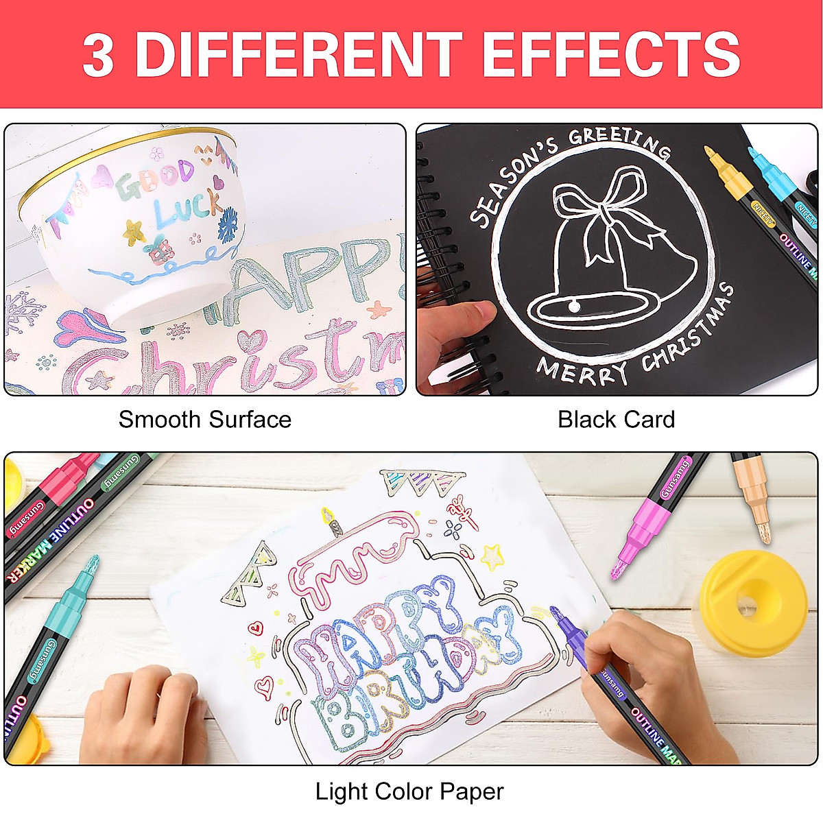 Gunsamg 48 Outline Markers for Teen Girl Gifts Trendy Stuff, Glitter Markers Metallic Markers for Doodle Writing,Art Supplies Crafts for girls 8-12