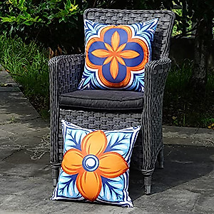 ONWAY Outdoor Pillow Covers Waterproof 18x18 Set of 4 Floral Boho Decorative Throw Cushion Cover Farmhouse Pillows for Bench, Couch, Patio Furniture