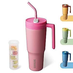 BJPKPK Insulated Tumblers With Handle And Straw 40oz Stainless Steel Travel Coffee Mug Tumbler Cups With Lid And Fruit Infuser,Light Pink