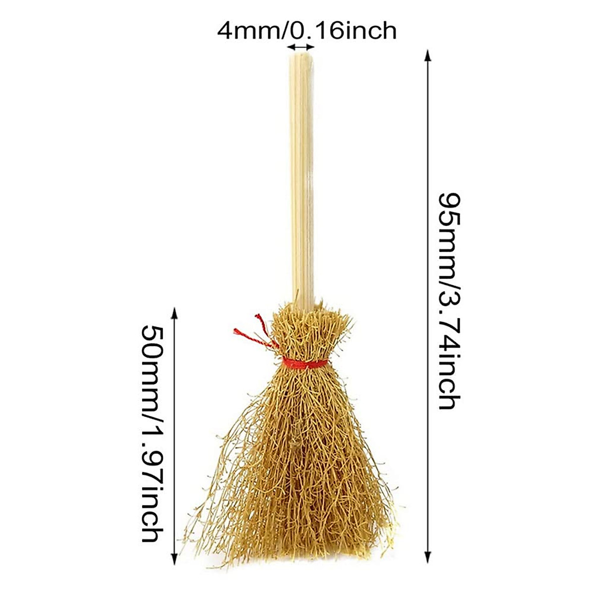 20pcs Mini Straw Brooms with Red Ropes Miniature Artificial Broom Halloween Straw Craft Decoration for Costume Cosplay Halloween Party Decorative Accessory Hangings Decorations