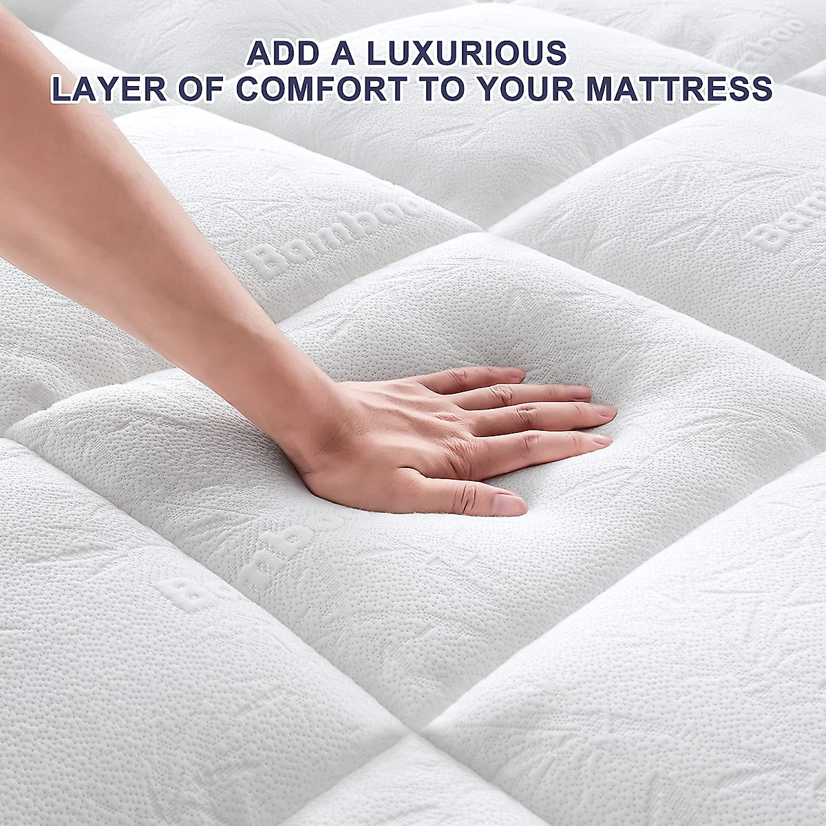 BedStory Bamboo Mattress Topper King, Extra Thick Cooling Mattress Pad Overfilled Never Goes Flat, Lumbar Strain Relieving, Back Pain Relief Improve Sleep Quality