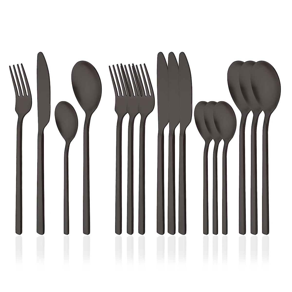 Uniturcky 16 Pcs Modern Silverware Flatware Sets, Stainless Steel Cutlery Set for 4, Forks Spoons and Knives Set for Home kitchen Restaurant, Square Handle Utensils, Matte Black