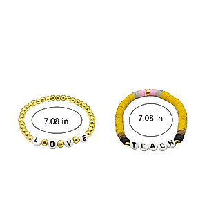 DOLLESS Teacher Bracelets for Women Ploymer Clay Teach Love Inspire Teacher Bracelets Teacher Appreciation Gifts (Style-B)