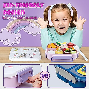 MaMix Bento Lunch Box for Kids, Lunch Box for Girls, Lunch Containers for Kids Toddlers Adults School | 4 Compartments |UPGRADE Easy to Open (Purple)