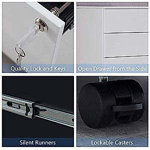 Danxee Fully Assembled Modern Design 3 Drawers Metal Mobile File Cabinet for Legal/Letter Size with Lock Key on Wheels for Home Office (White)