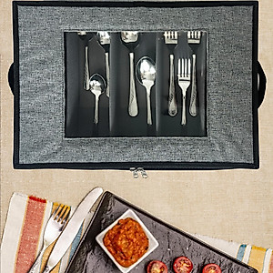 VERONLY Silverware Storage Box - Flatware Case Chest Box, 5 Compartment Tableware Cutlery Container with Removable PVC Lid and Easy to Carry Handles,Large Capacity Utensils(Light Grey)