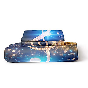 Suncloris, Starlight Music Note Duvet Cover Set, Golden Musical Notes Bedding Set. Included: 1* Duvet Cover, 2* Pillowcase(no Comforter Inside) (Queen)