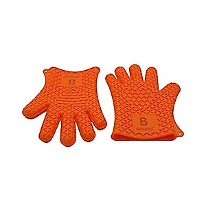 BYDUOU Grilling Gloves Heat Resistant BBQ Gloves Kitchen Silicone Oven Gloves Safe Handling of Hot Food Pots and Pans for Barbecue Cooking Baking(Orange)
