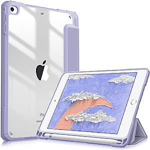 Fintie Hybrid Slim Case for iPad Mini 5th Generation 2019 / iPad Mini 4 (7.9 Inch) - [Built-in Pencil Holder] Shockproof Cover with Clear Transparent Back Shell, Lilac Purple