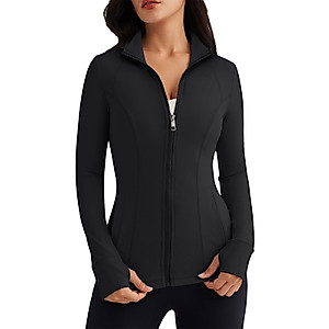 Trendy Queen Womens Lightweight Zip Up Jackets Mock Turtleneck Fall Hoodies Fitted 2024 Athletic Workout Clothes with Pockets Black M