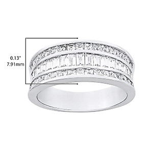 .925 Sterling Silver & Baguette Cut and Princess Cut Cubic Zirconia Channel Set Band Style Statement Ring - Size 6
