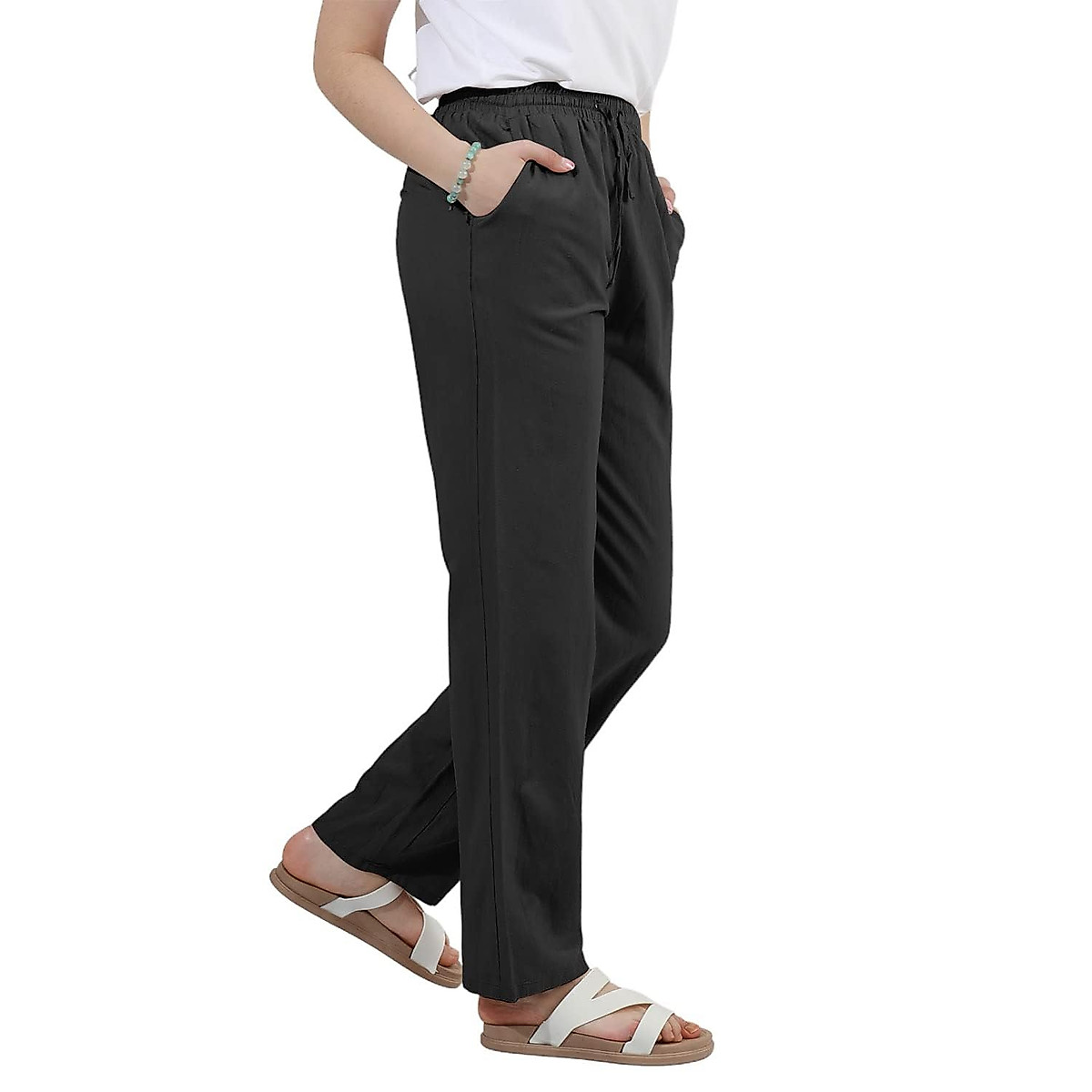 Costaric Women's Fashion Casual Elastic High Waisted Wide Leg Loose Work Long Palazzo Pants Trousers with Pockets XL Black
