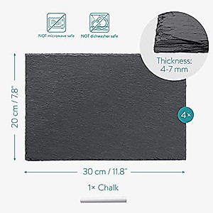 Navaris Natural Slate Serving Plates - Set of 4 Place Mat Serving Trays - Medium Rectangular Stone Table Mat Serving Platter Tiles - 11.8" x 7.8"