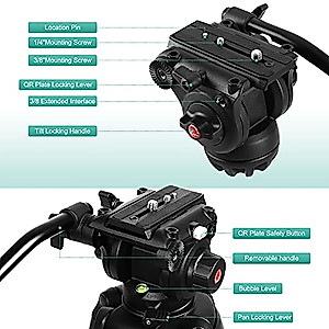 YoTilon Heavy Duty Tripod,70.8 Inch Professional Video Tripod with Fluid Head and Max Loading 17.6 LB, Universal QR Plate, for HDSLR and Interchangeable Lens Cameras, Camcorder.