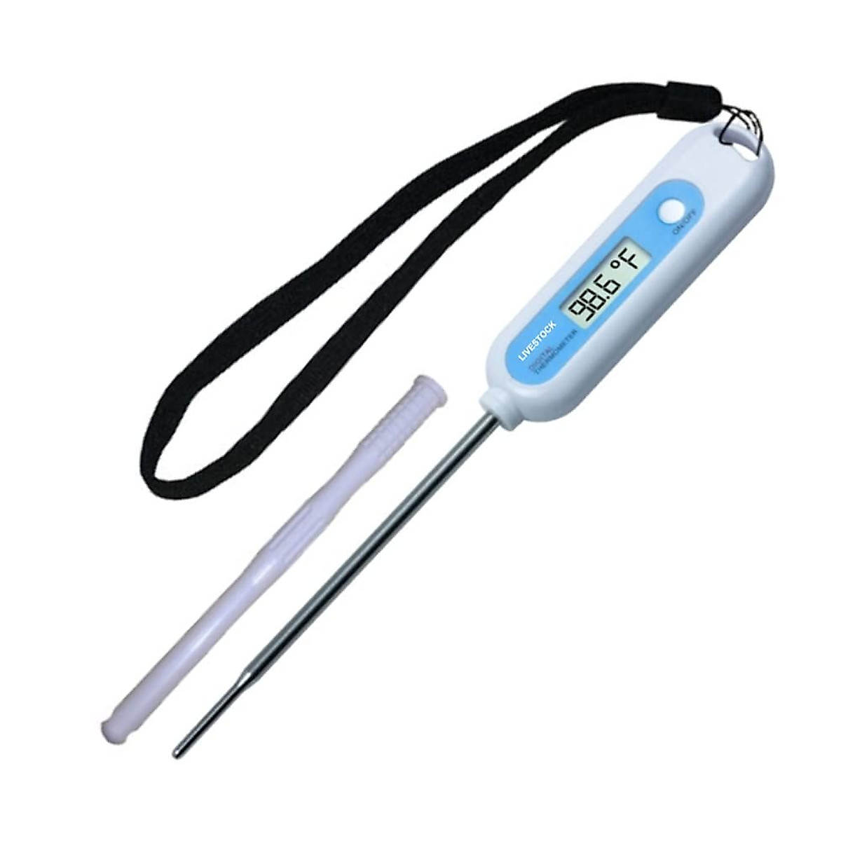 Veterinary Thermometer for Horses and Livestock. Fast, Accurate Temperatures in 8 to 10 Sec. Beeps When Ready. Easy-Read LCD. 5-Inch Stainless Probe. Blunt Tip. Safe for All Large Animals.
