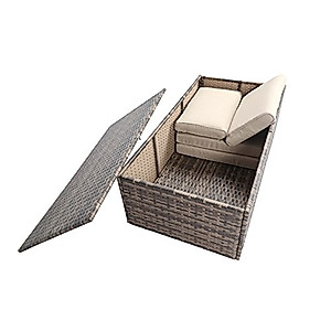 Baner Garden A170 5 Piece Outdoor Sofa Rattan Pool Patio Garden Set with Coffee Table and Beige Cushions, Wicker, Mixed Brown/Gray