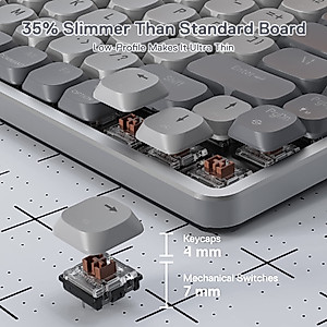 Redragon K652 75% Wireless RGB Mechanical Keyboard, Tri-Mode 84 Keys Ultra-Thin Gaming Keyboard w/Aluminum Top Plate, 100% Supported Win/Mac System & Low Profile Brown Switch