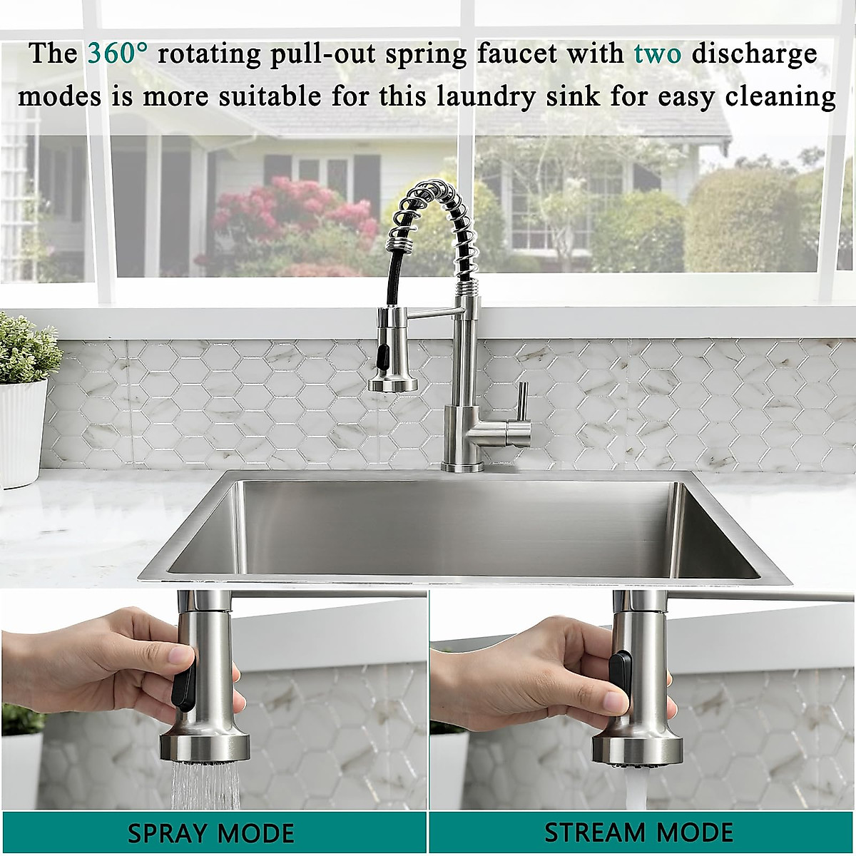 WMXQX 25 Inch Drop In Utility Sink with Faucet, 25"x22"x12" Drop In Laundry Sink Laundry Utility Sink 16 Gauge Stainless Steel Utility Sink 12" Deep Single Bowl Laundry Room Sink