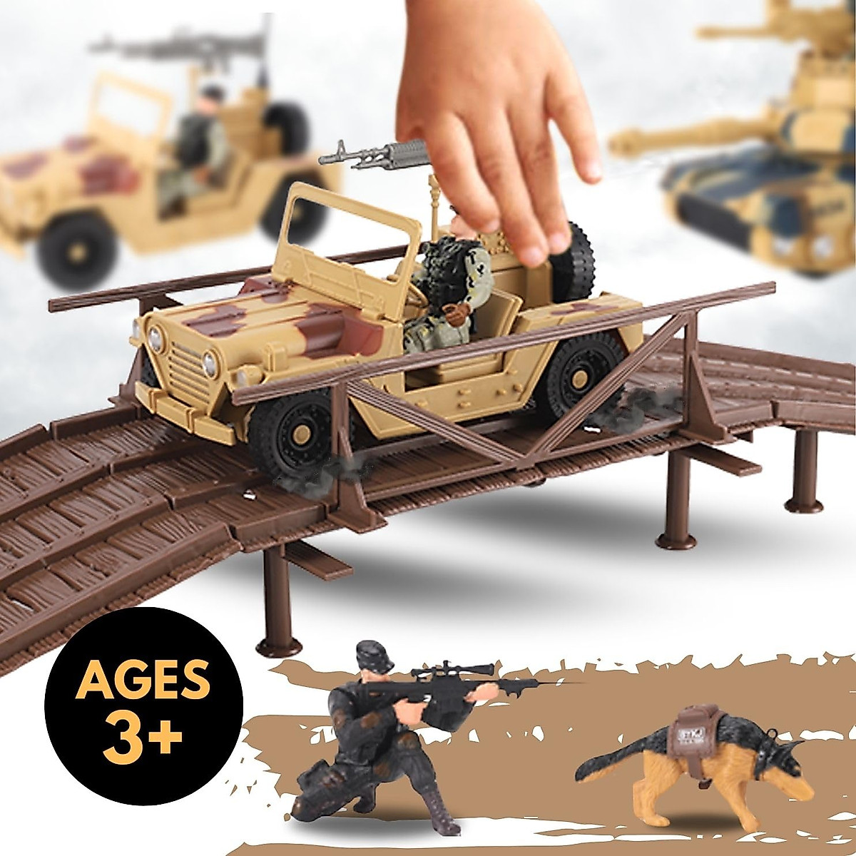 Liberty Imports 42 PCS Military Base Toy Combat Zone Playset - Battle Site with Tanks, Boat, Motorcycle, Trucks, Army Men Soldier Action Figures, Weapons, and Accessories for Kids