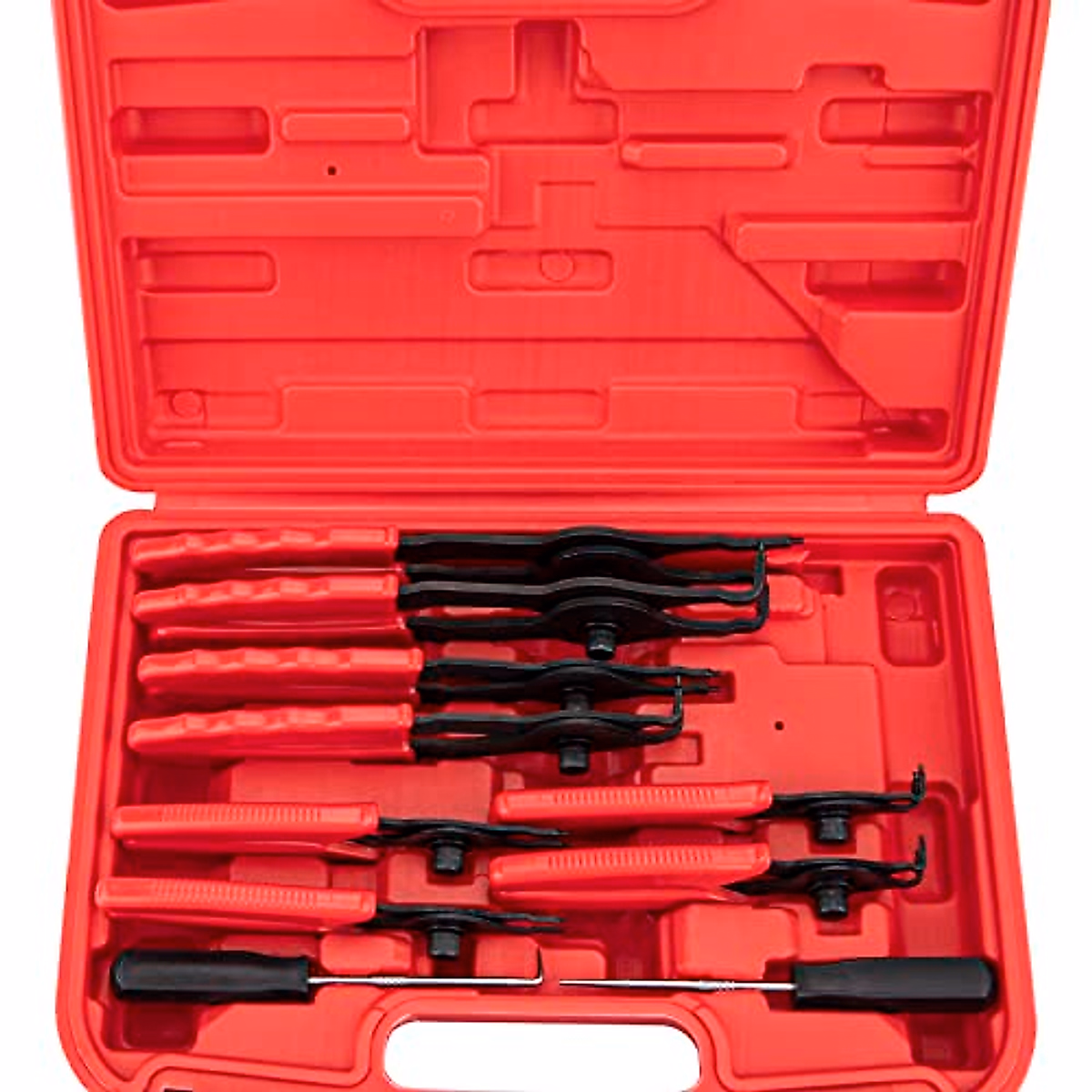 Snap Ring Plier Set Heavy Duty Long Reach Snap Ring Plier Set With Case 11pc Retaining Ring Pliers Set Mechanics Circlips Auto Tool Internal External Pliers for Car Trunk Motorcycle