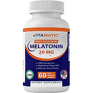 2 Pack High Potency Melatonin 20mg Tablets | Vegetarian, Non-GMO, Gluten Free | 60 Fast Dissolve Tablets | Natural Berry Flavor |