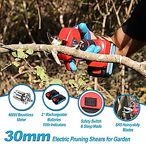 KOMOK Electric Pruning Shears, Professional Cordless Pruning Shears with 2PCS Backup Rechargeable 2Ah Battery Powered Tree Branches Pruner, 30mm 1.2" Cutting Diameter, 6-8 Working Hours