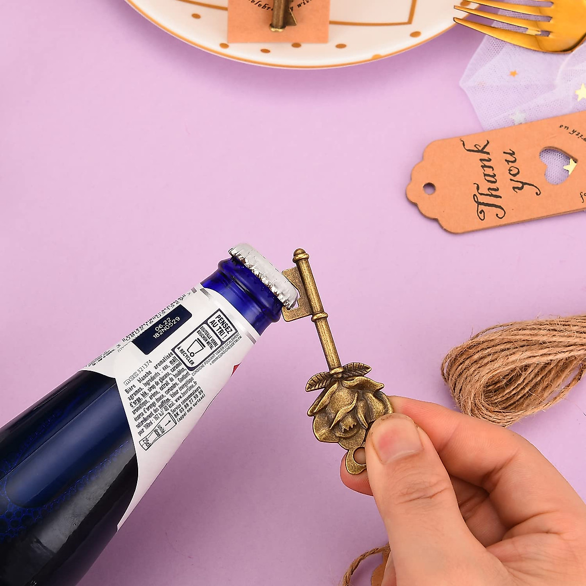 50PCS Key Bottle Openers,Vintage Key Bottle Opener,Wedding Favors&Reception Skeleton Bottle Opener with Blessing Tag Cards and Keychains Great Addition to You Thank Bags(bronze)