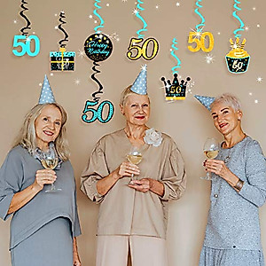 Furuix 50th Birthday Decorations for Women Teal Gold 50th Birthday Hanging Swirls Hanging Swirls Decorations for Teal Gold 50 Years Old Party Supplies