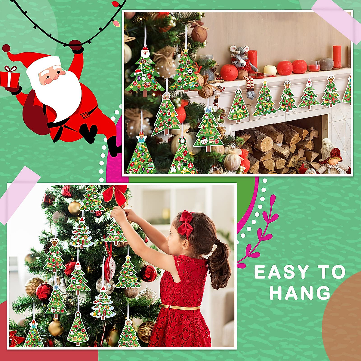 48 Pieces Christmas Tree Craft Kit for Kids Christmas Arts and Crafts Make Your Own Christmas Craft Project for Kid DIY Christmas Tree Ornament Kit Self Adhesive Sticker Sheet for Xmas Tree Decoration