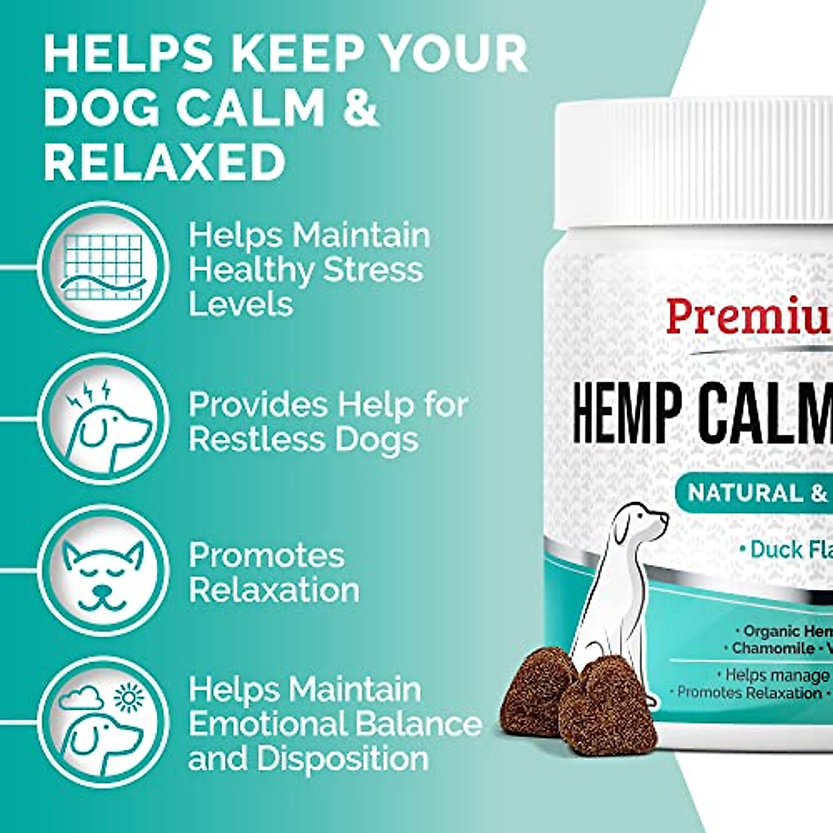 PREMIUM CARE Hemp Calming Chews for Dogs, Made in USA, Helps with Dog Anxiety, Separation, Barking, Stress Relief, 9.3 oz (264g), 120 count