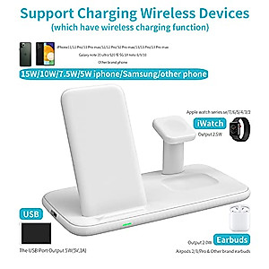4 in 1 Wireless Charging Station 15W Multi Charger Lakewei Bedside Charge Stand Dock for Apple iPhone 14 Pro Max/13 Pro/13/12/11/X/Airpods/ipad/iwatch Samsung Phone/Earbuds/Tablet, White