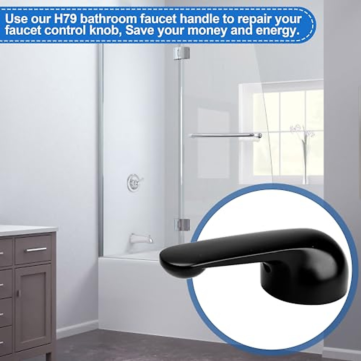 H79 Faucet Handle Compatible with Delta Tub & Shower Single Metal Lever Handle, Black Shower Handle Replacement for Delta 1300/1400 Series Tub Faucet, Shower Replacement Parts with Screw & Wrench