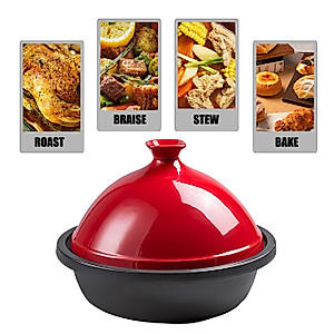 Xgxoz Enameled Cast Iron Cooking Pot with Enameled Ceramic Lid, Enameled Cast Iron Tagine Pot Ceramic Cooker Pot for Cooking