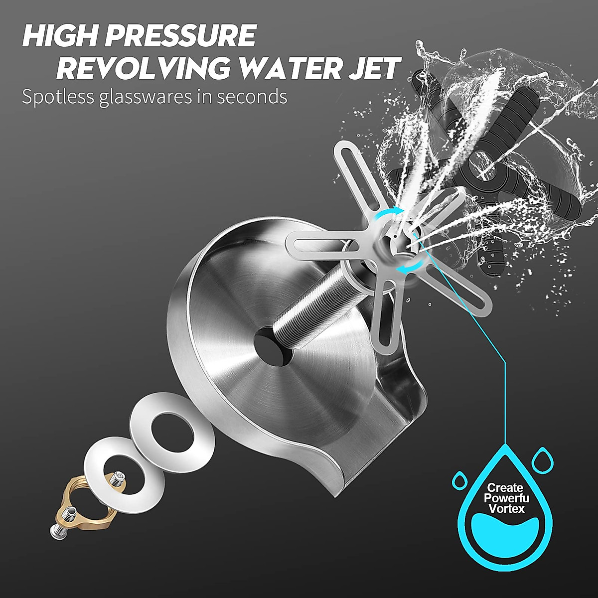 Glass Rinser, Ranol cup washer for sink with metal base, Stainless steel glass rinser for kitchen sink, Perfect for cleaning all glassware