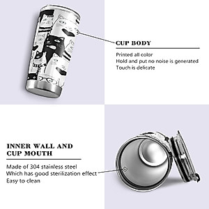 foixnub Black White Cat 20oz Tumbler Kitten Insulated Coffee Cup Wine Tumbler Stainless Steel Reusable Water Bottle Double Walled Travel Mug Thermal Cup for Hot Cold Drinks