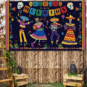 Day of The Dead Backdrop for Mexican Fiesta Sugar Skull Flowers Background Dia DE Los Muertos Birthday Halloween Party Supplies Fiesta Banner Party Decoration Photo Booth Studio(Dance)