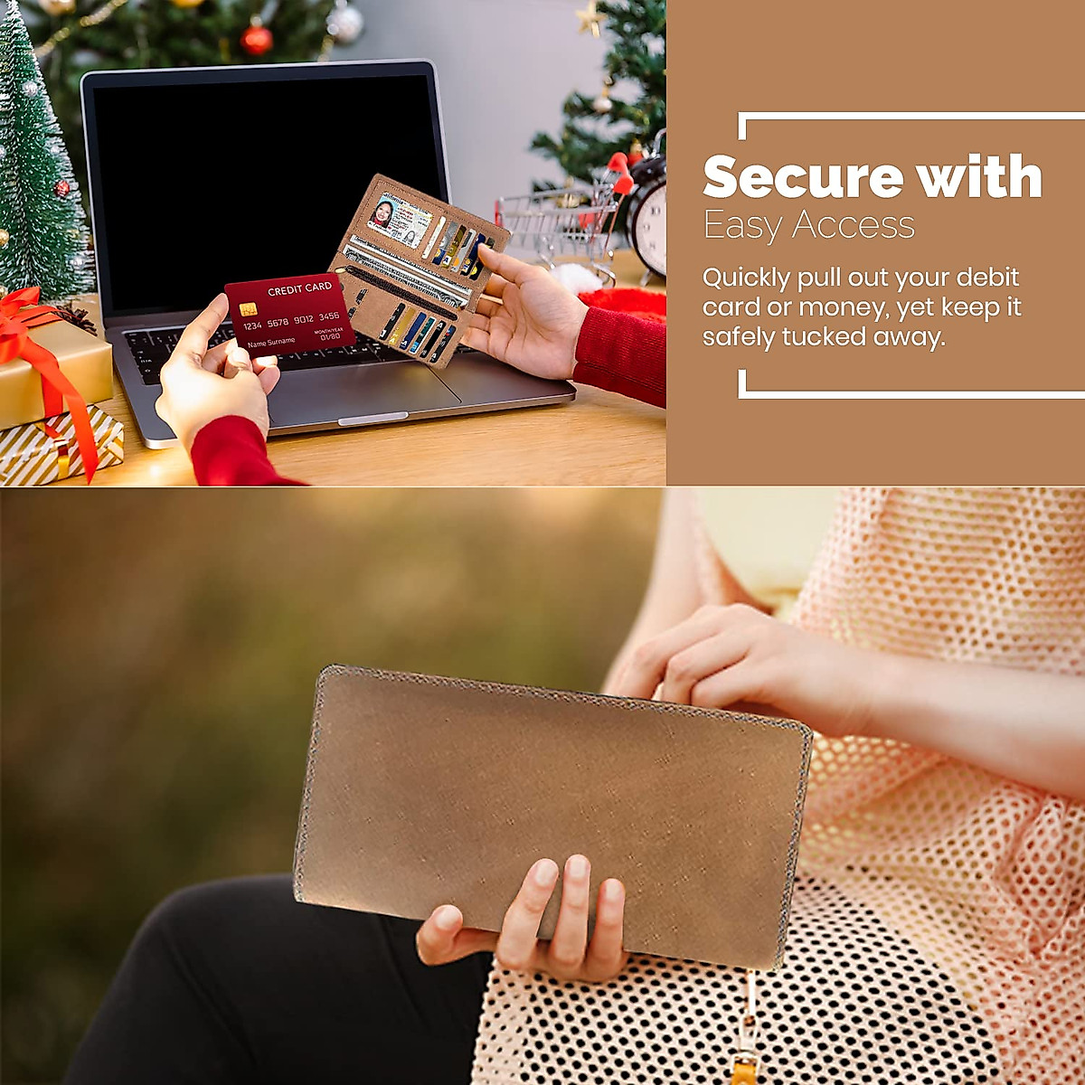 Women's Ultra Slim Wallet With RFID Blocking, 12 Slots For Credit Cards, Id Holder, Cash pockets, Zipper Slot - Ladies Genuine Leather Wallets