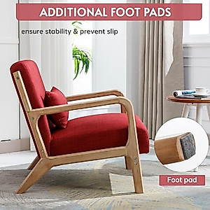 ANJHOME Mid Century Modern Accent Chair, Comfy Fabric Reading Chair with Solid Wood Frame, Easy Assembly Armchair for Living Room