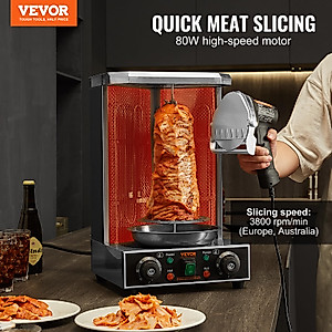 VEVOR Electric Shawarma Knife, 80W Professional Turkish Kebab Knife, Commercial Stainless Steel Gyro Cutter, Doner Kebab Meat Slicer with 2 Blades, Φ4/100mm Blade Diameter, 0-8mm Adjustable Thickness